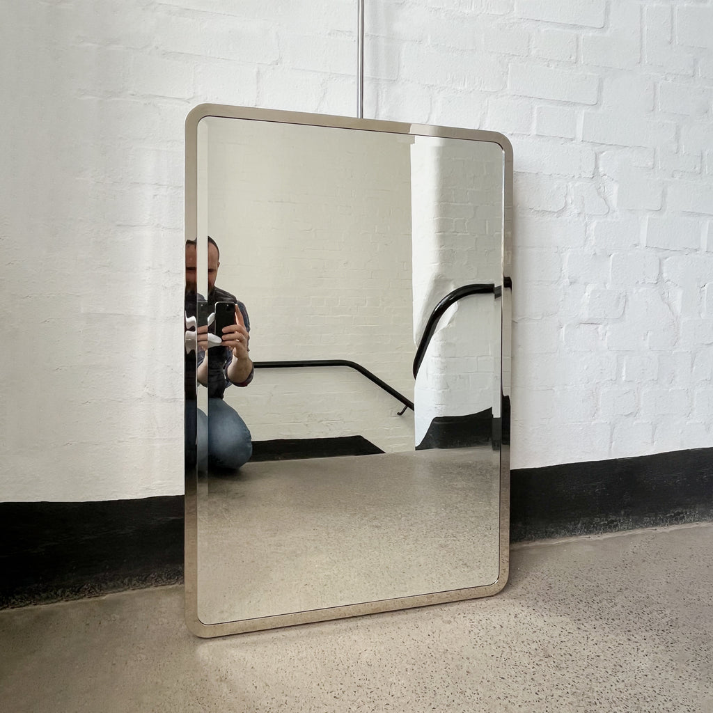 Bevelled Ceiling Suspended Quadris Mirror with a Nickel Plated Full Fr ...