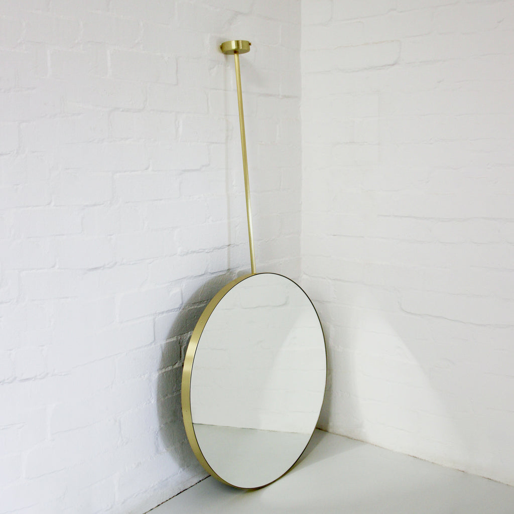 Orbis Ceiling Hanging Suspended Round Mirror with Brass Frame ...