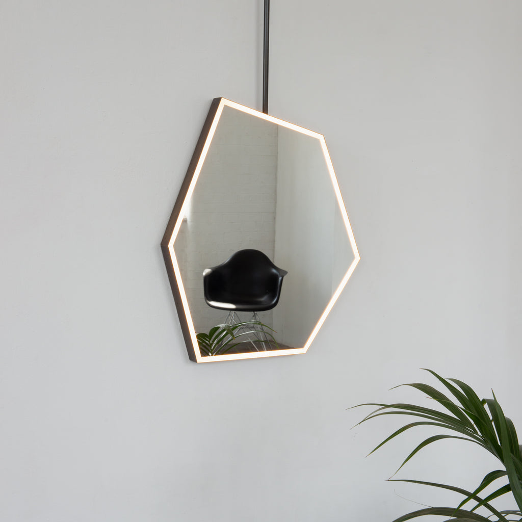 Ceiling Suspended Illuminated Irregular Hexagon Mirror, Sensor Switch ...