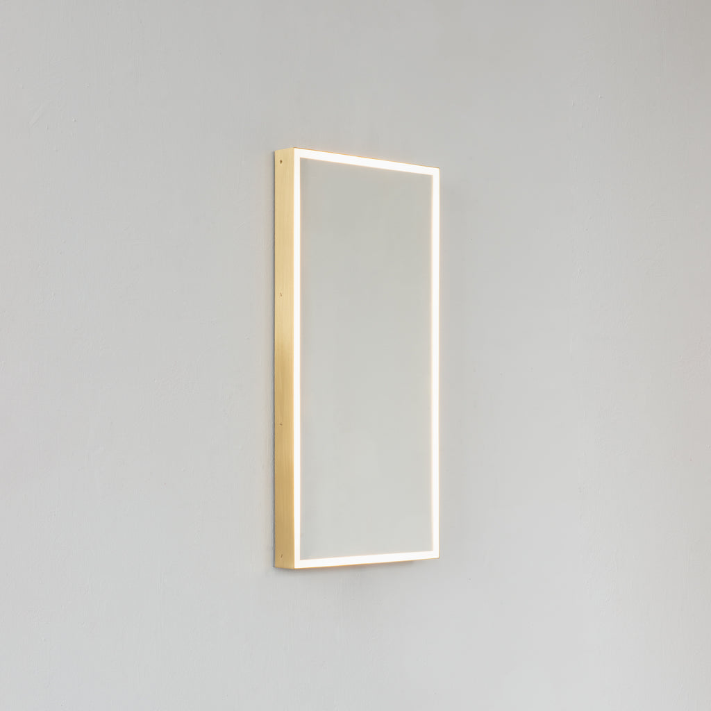 Quadris™ Rectangular Front Illuminated Modern Mirror with Brass Frame ...