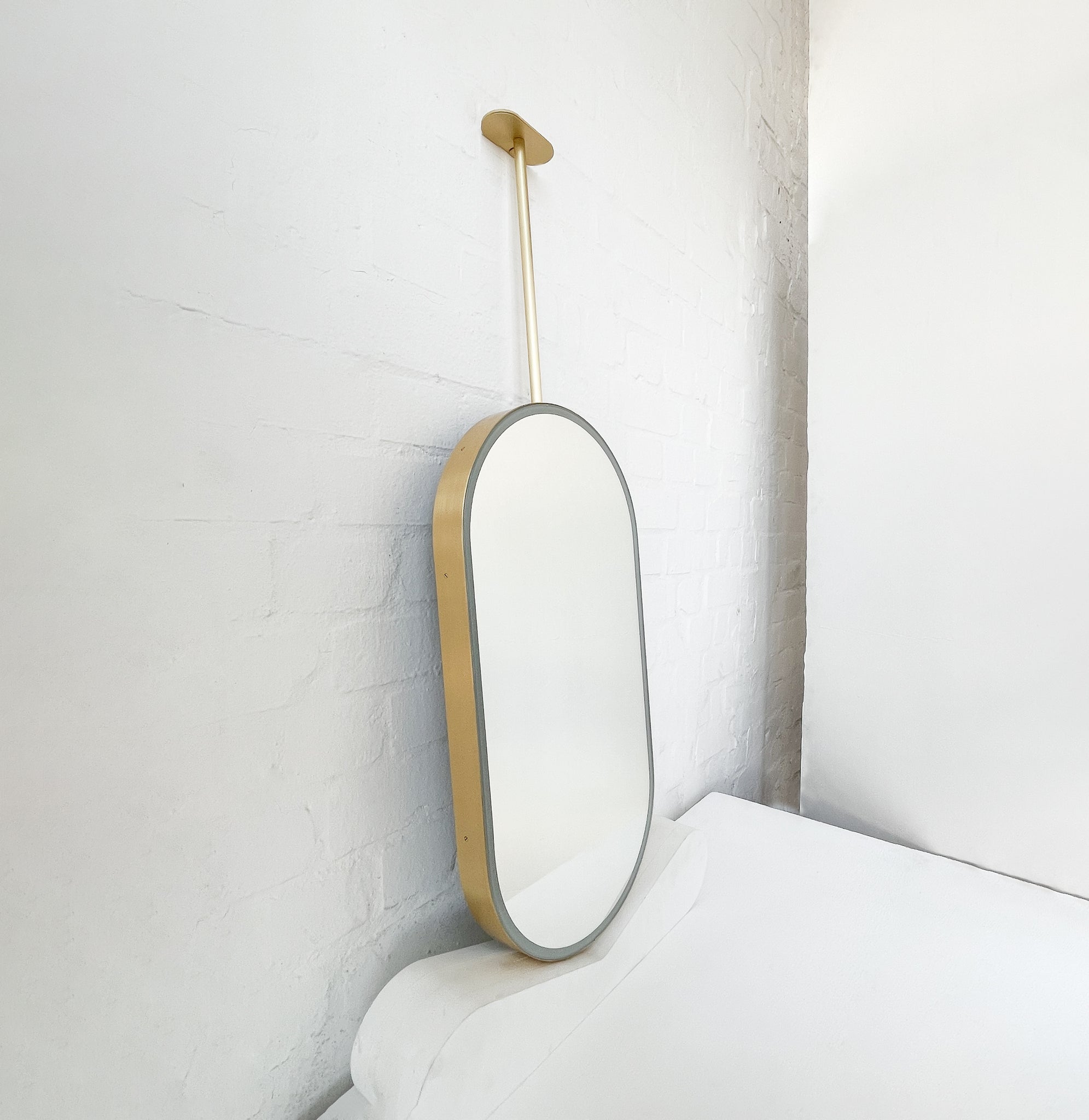 Capsula Front Illuminated Ceiling Suspended Mirror with Brass Frame ...