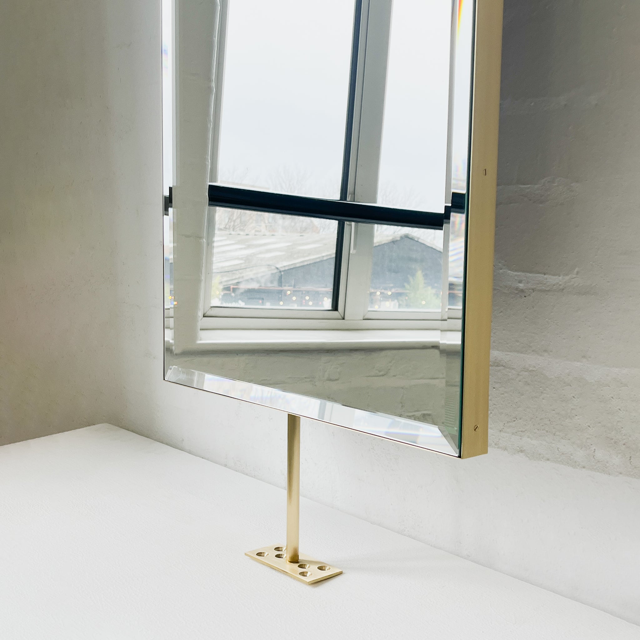 Countertop to Ceiling Rectangular Bevelled Mirror with Brass Frame ...