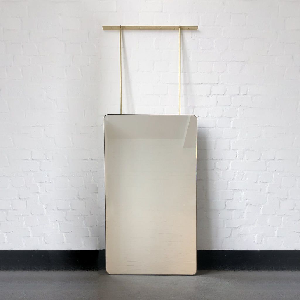 Modern Ceiling Hanging Suspended Rectangular Mirror Brass Frame ...