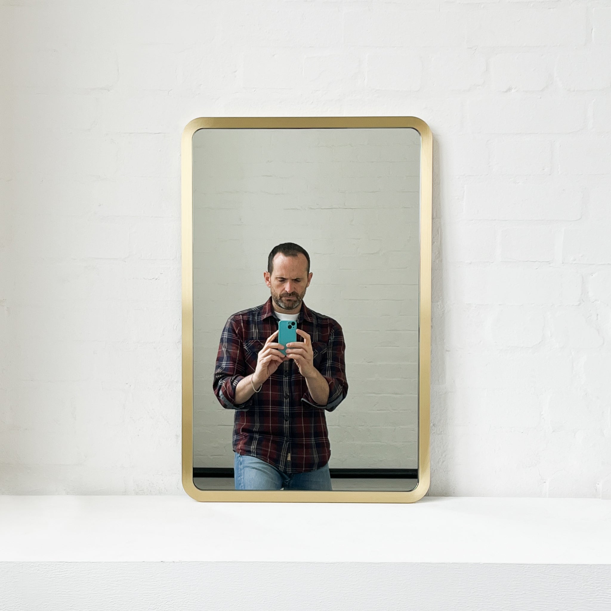 Quadris™ Rectangular Contemporary Mirror with Brass Full Frame – DYOM ...