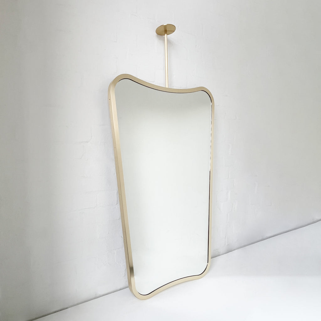 Mid Century Ceiling Hanging Suspended Mirror with Brass Full Frame ...