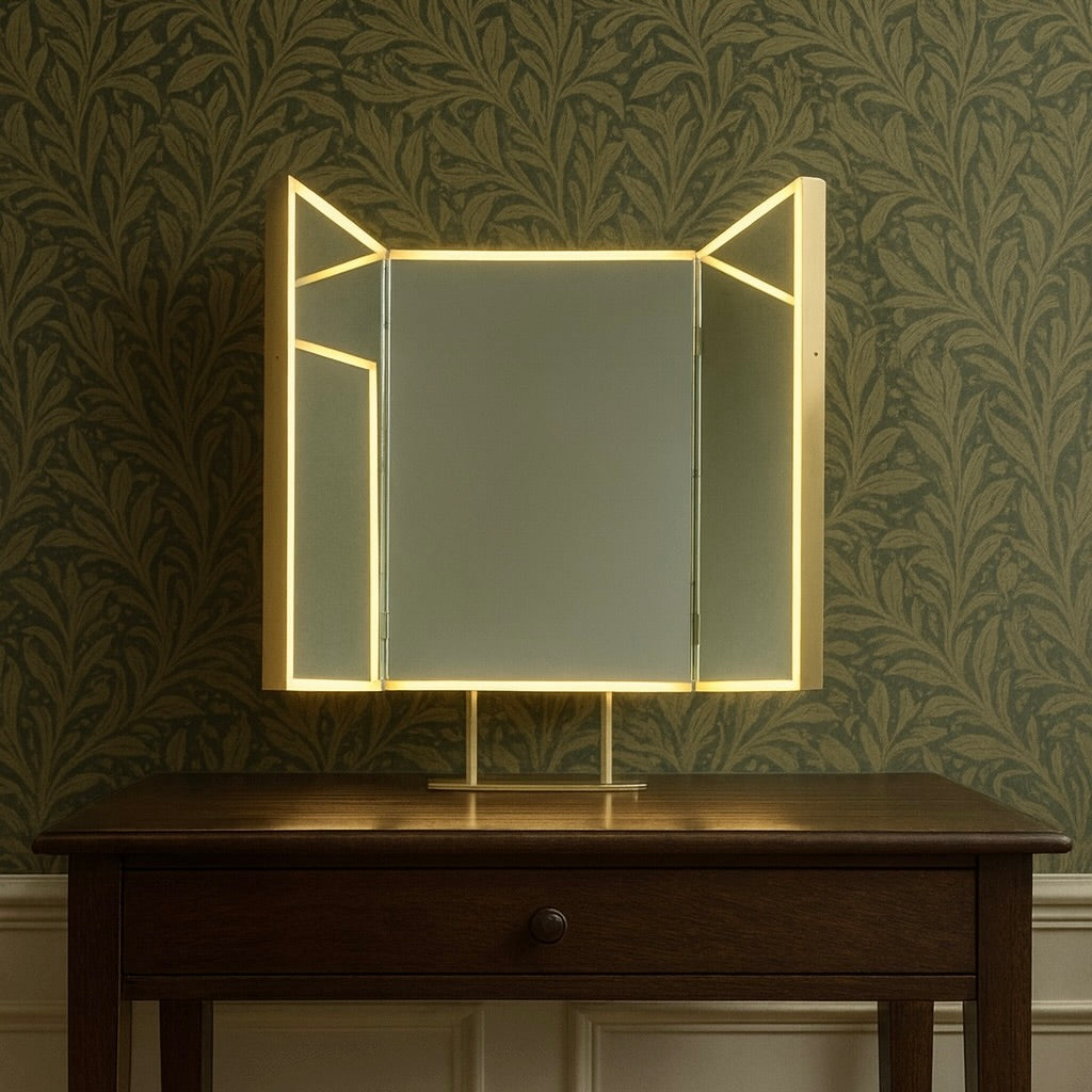 Illuminated Triptych Countertop Mirror with Brushed Brass Frame – DYOM ...