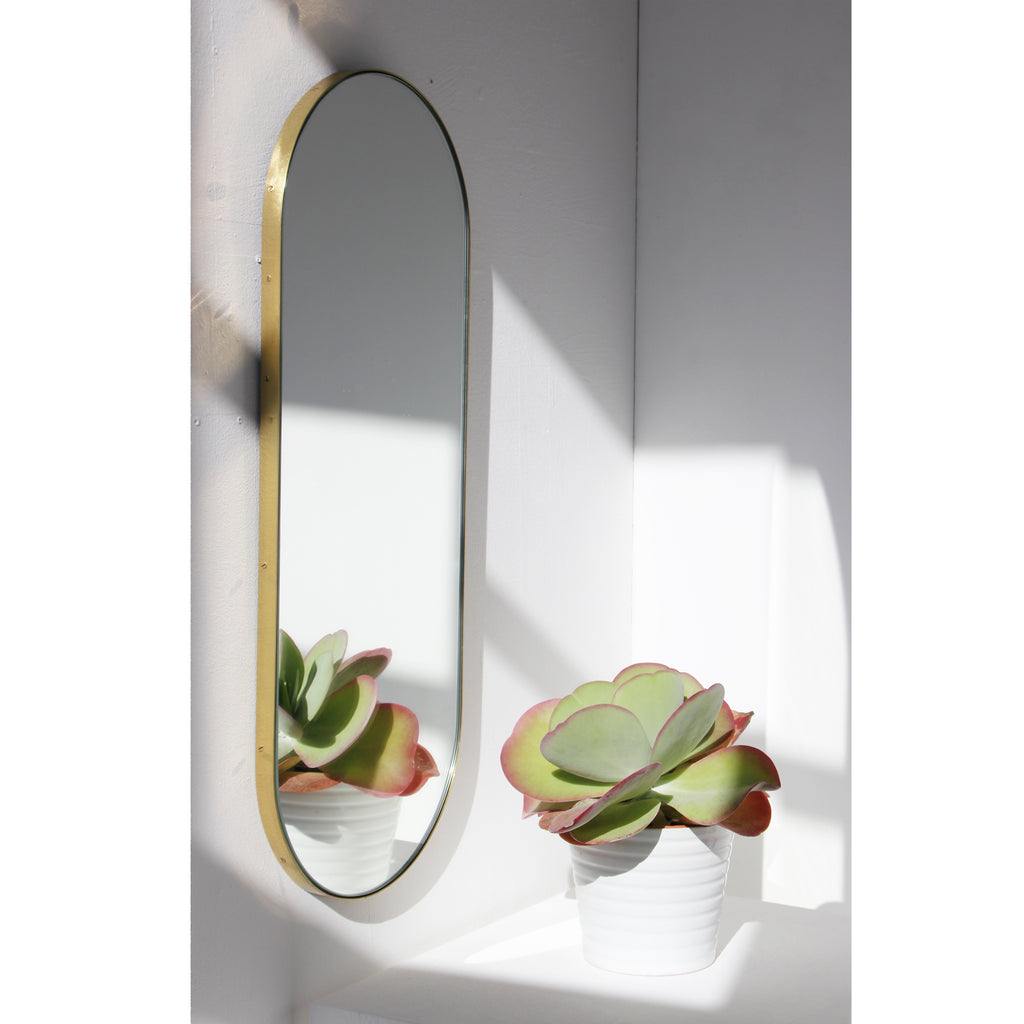 Capsula™ Capsule shaped Modern Mirror with an Elegant Brass Frame ...
