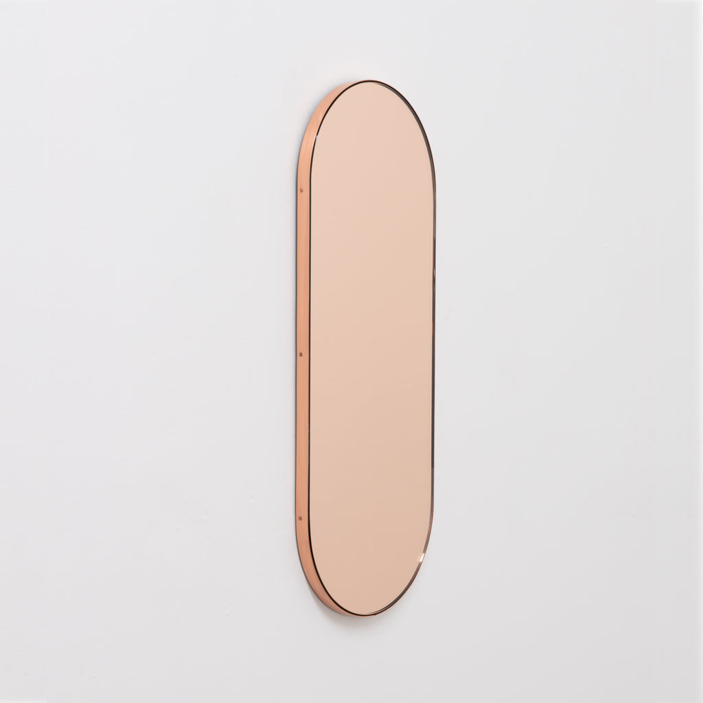 Capsula™ Pill shaped Rose Gold Contemporary Mirror, Copper Frame – DYOM ...