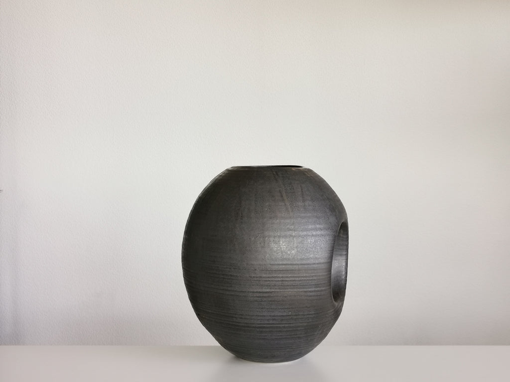 Large Black Concave Planetary Form, Vase n.34, Interior Sculpture, Obj ...